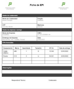 Como fazer uma ficha de EPI + modelo pronto