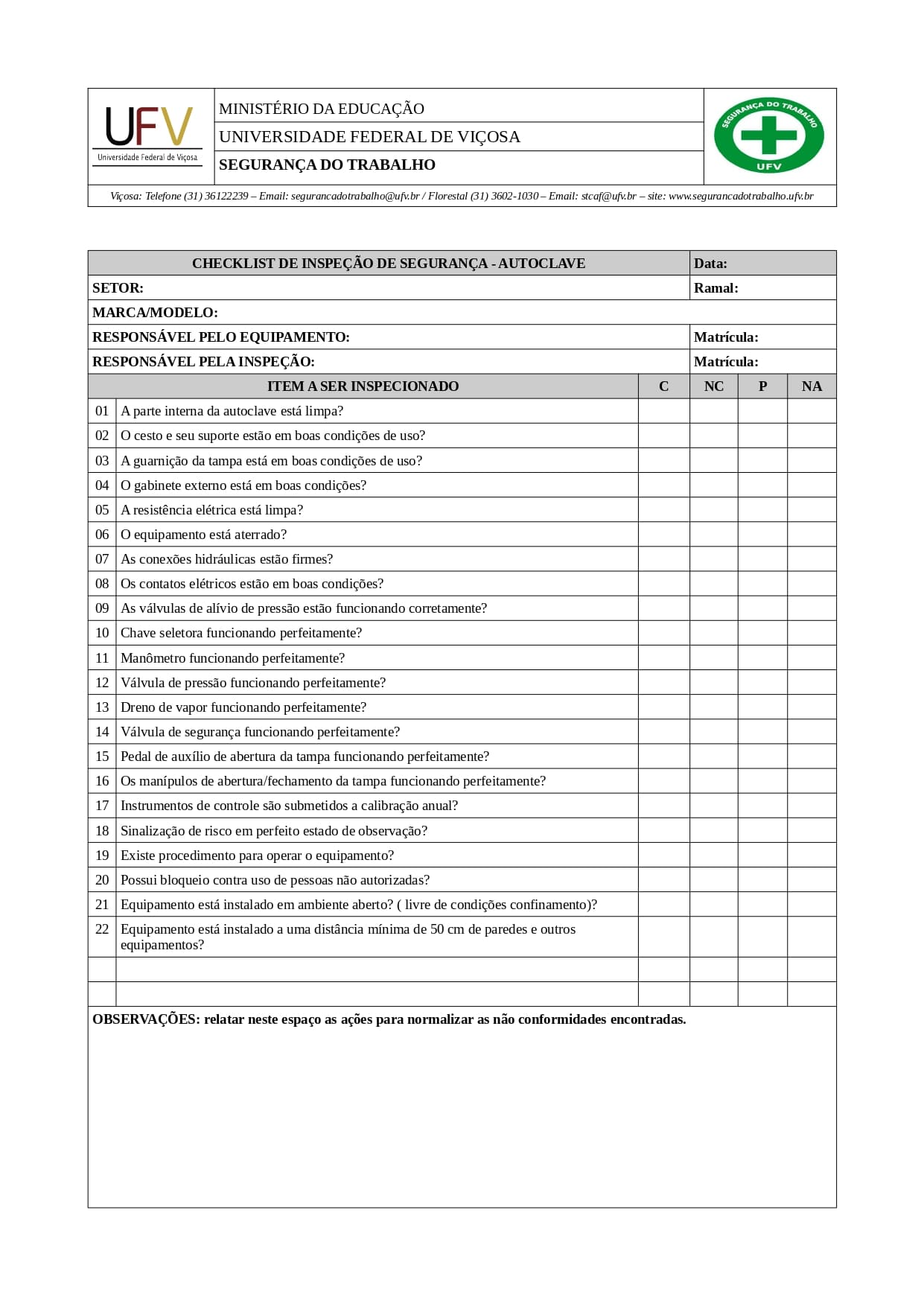 Checklist Segurança Do Trabalho - RETOEDU